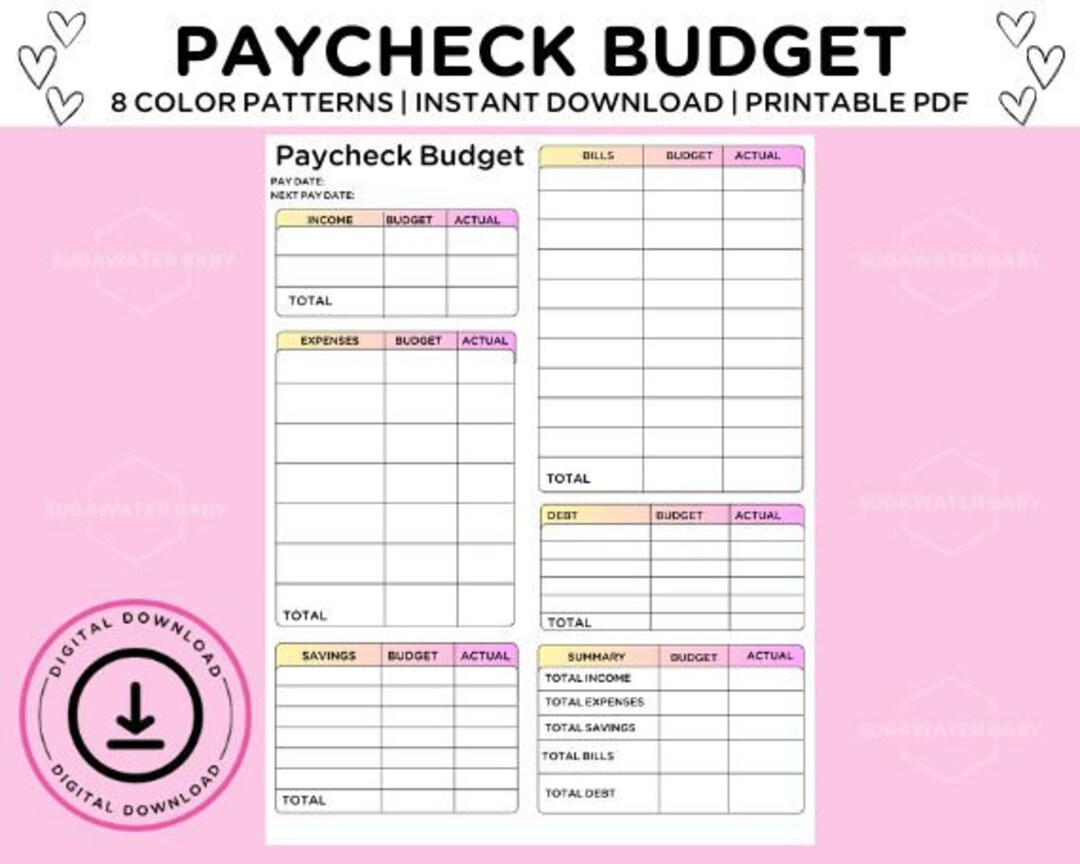 Budget chèque de paie imprimable : épargne et suivi des dettes ...