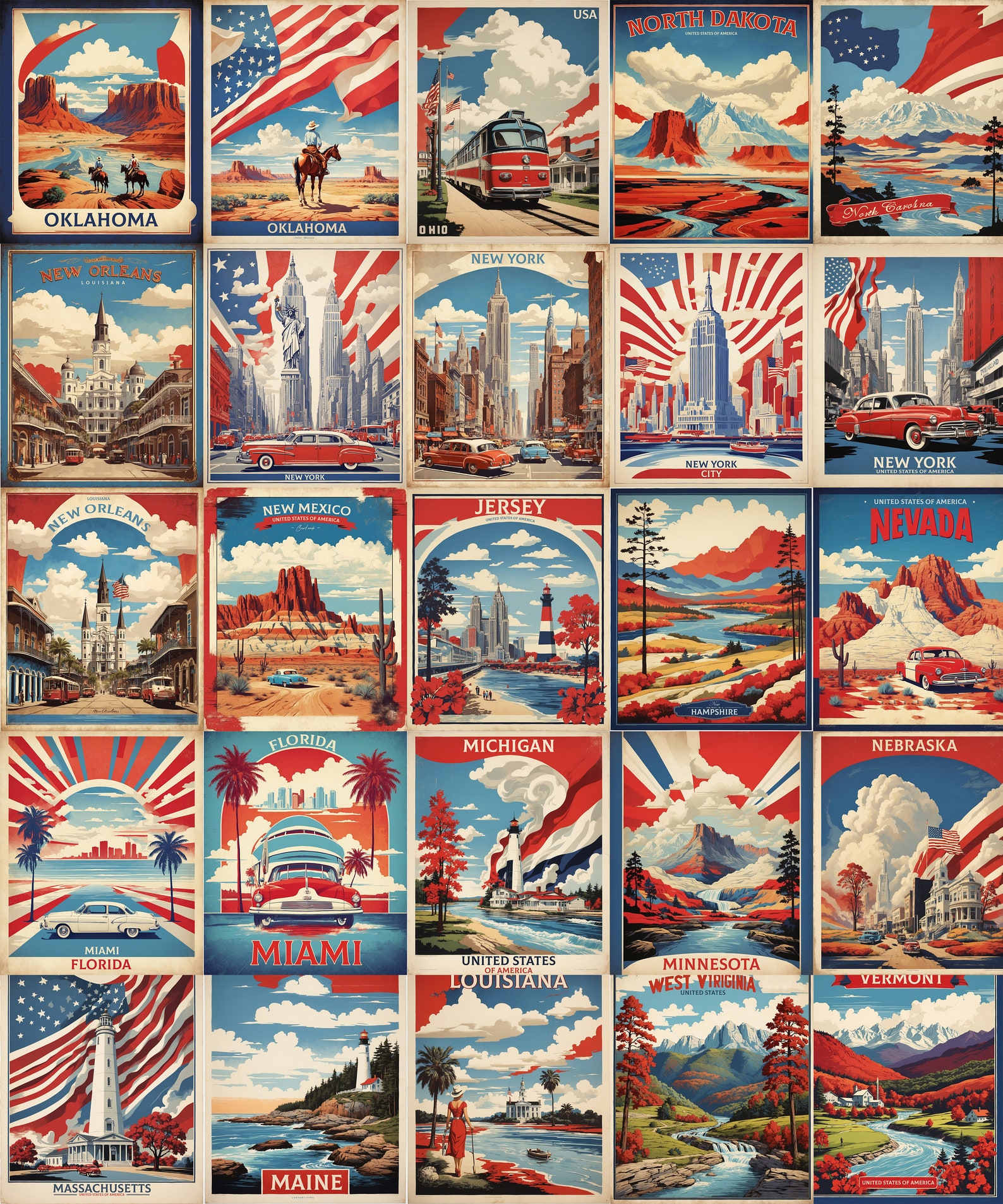 100 USA Vintage Travel Posters, United States Wall Art, Vintage Poster ...