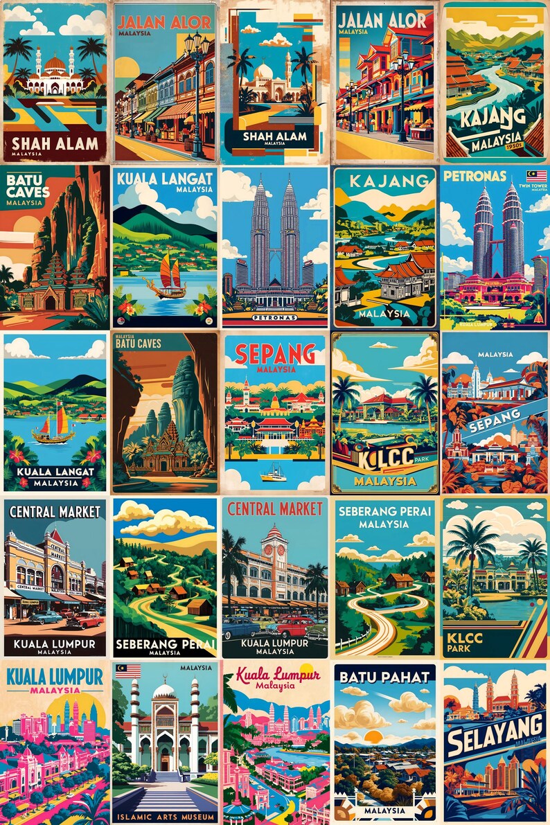 55 Malaysia Vintage Travel Posters, SVG, PDF, JPEG, Wall Art, Vintage ...