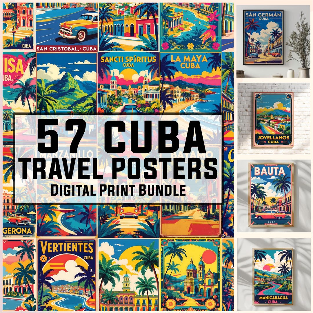 57 Cuba Vintage Travel Posters, SVG, PDF, JPEG, Wall Art, Vintage ...