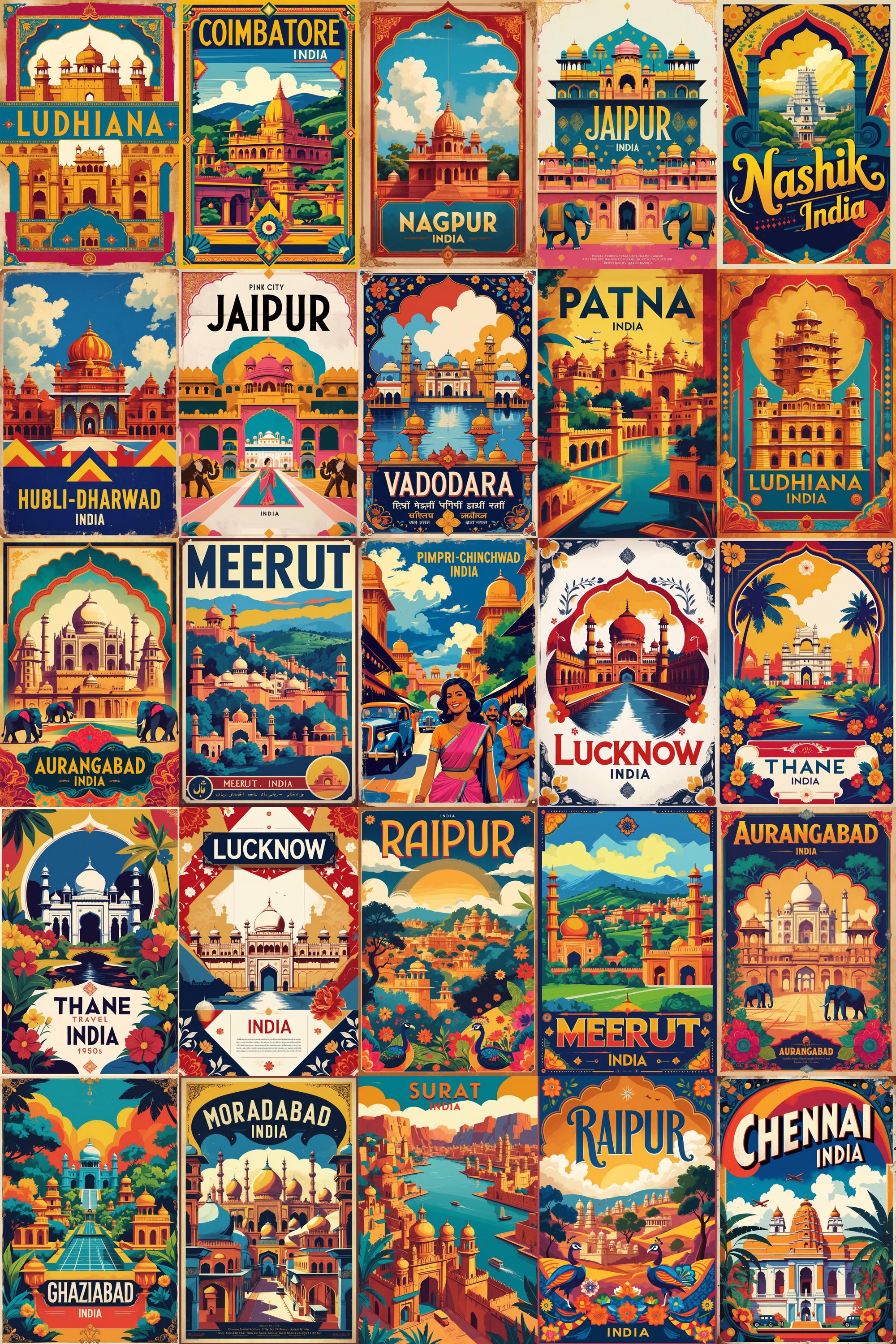 98 India Vintage Retro Travel Posters, SVG, PDF, Wall Art, Vintage ...