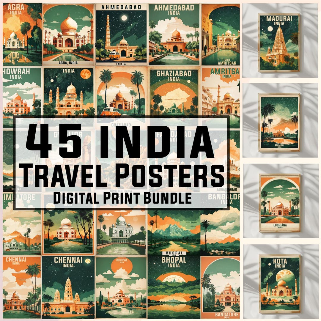 45 India Vintage Travel Posters, SVG, PDF, Wall Art, Indian Souvenir ...