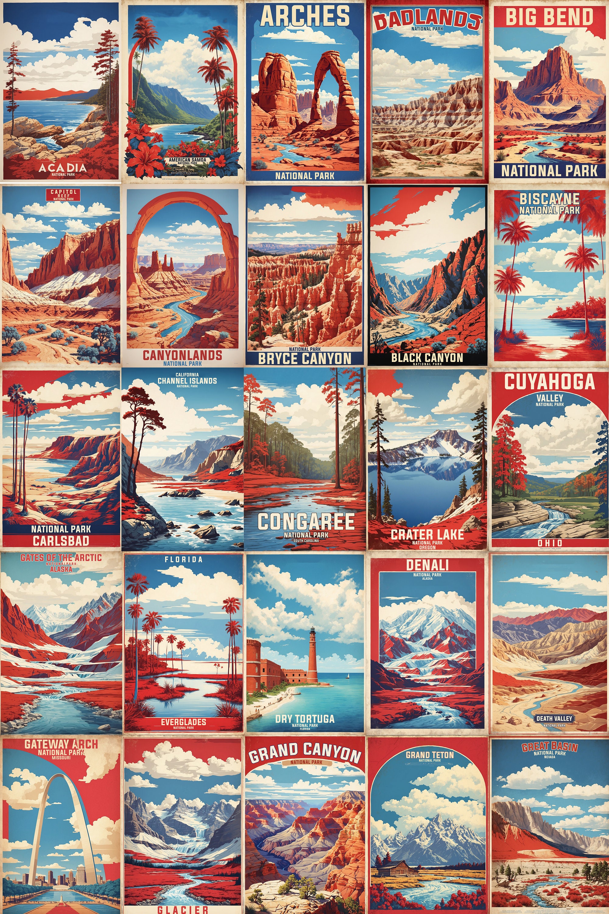 63 US National Parks (two Versions of Each) Vintage Travel Posters ...