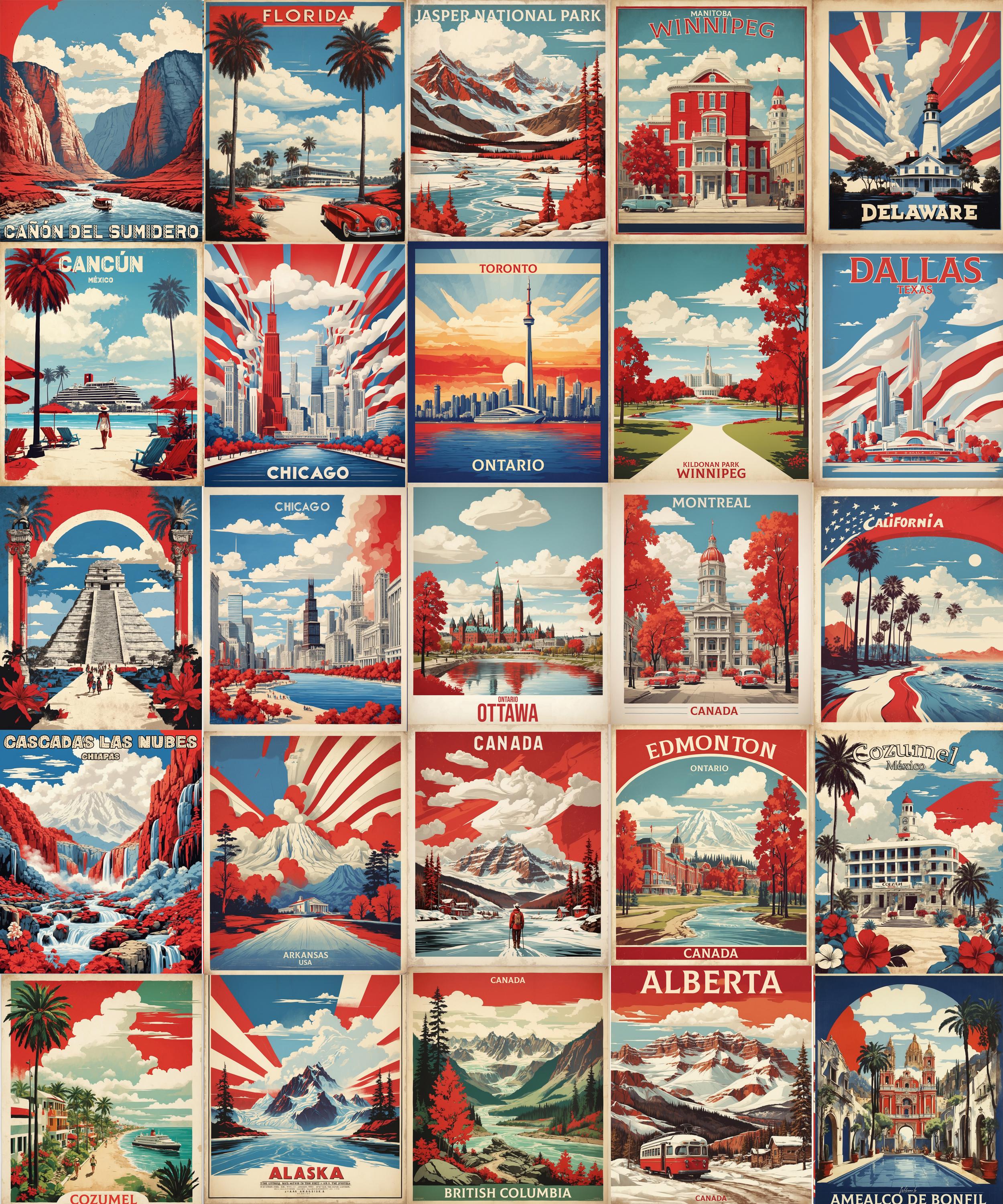 150 North America Vintage Travel Posters, Mexico, Canada, USA, Wall Art ...