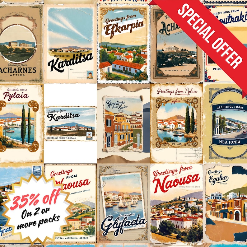 Greece Postcard Set, Cities From Greece, Greek Towns, Vertical ...