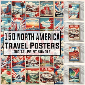 150 North America Vintage Travel Posters, Mexico, Canada, USA, Wall Art ...