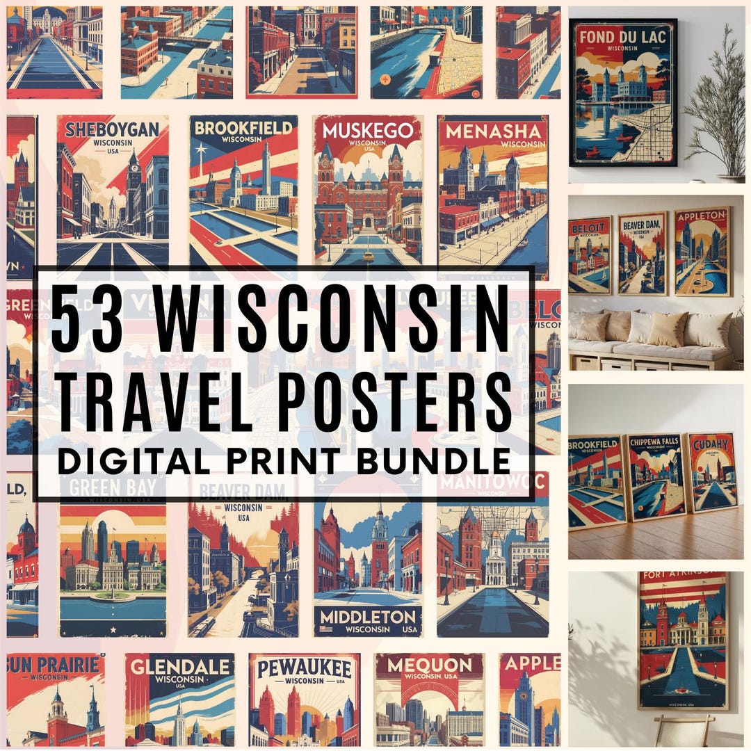53 Wisconsin Municipalities & Cities, SVG, PDF, Vintage Posters, Wall ...