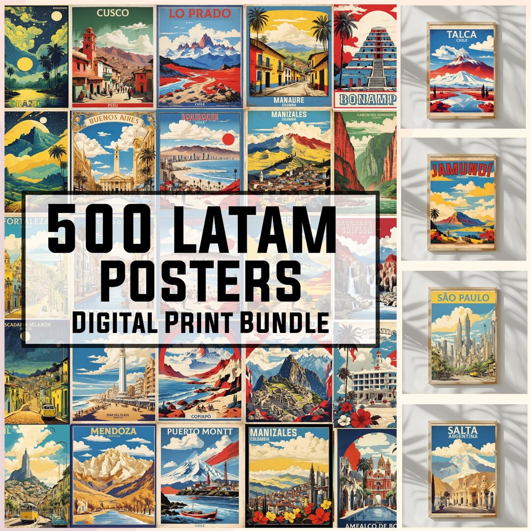 500+ LATAM Vintage Travel Posters, Wall Art, Mexico, Argentina, Chile ...