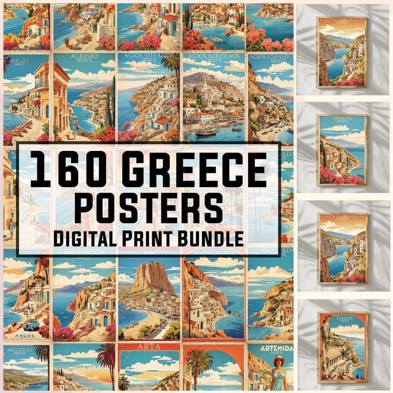 160 Greece Vintage Travel Posters, Greek Wall Art, Vintage Poster ...