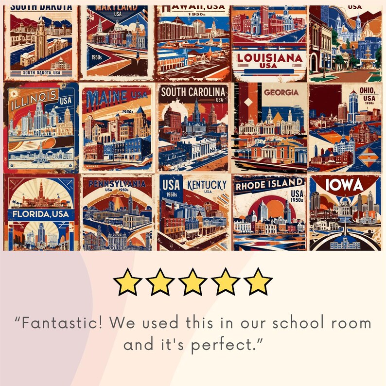 All 50 States US Vintage Travel Prints, SVG, PDF, Usa Wall Art, Vintage ...