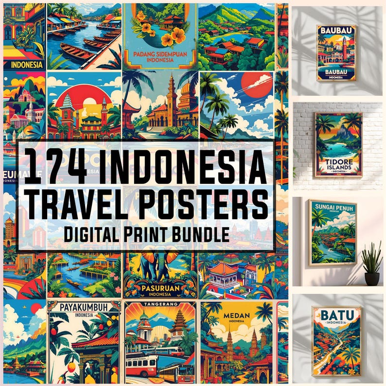 174 Indonesia Vintage Travel Posters, Indonesian Wall Art, Vintage ...