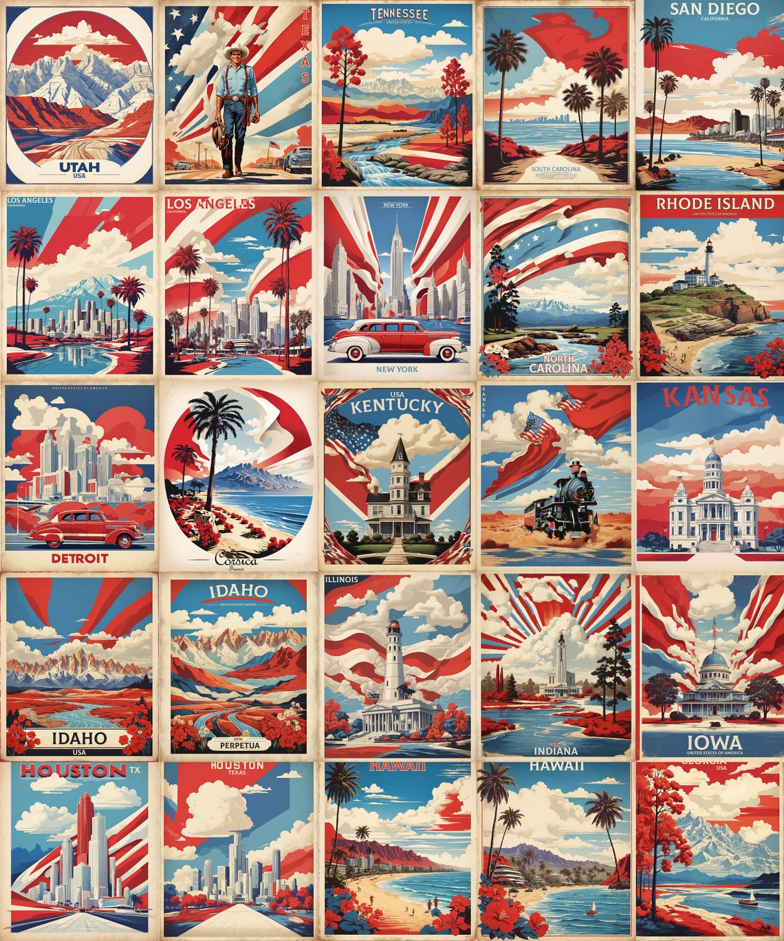 50 USA Vintage Travel Posters, United States Wall Art, Vintage Poster ...