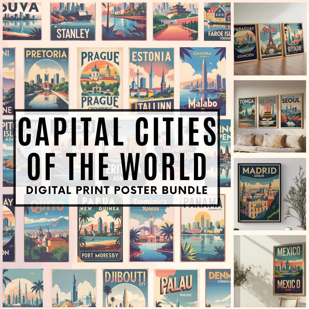 Capital Cities of the World Poster Set, 235 SVG / PDF / JPEG ...