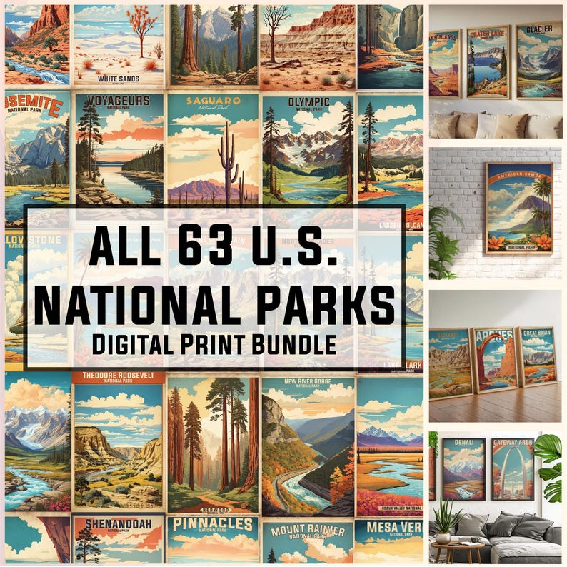 All 63 US National Parks Vintage Travel Posters Bundle, National Parks ...