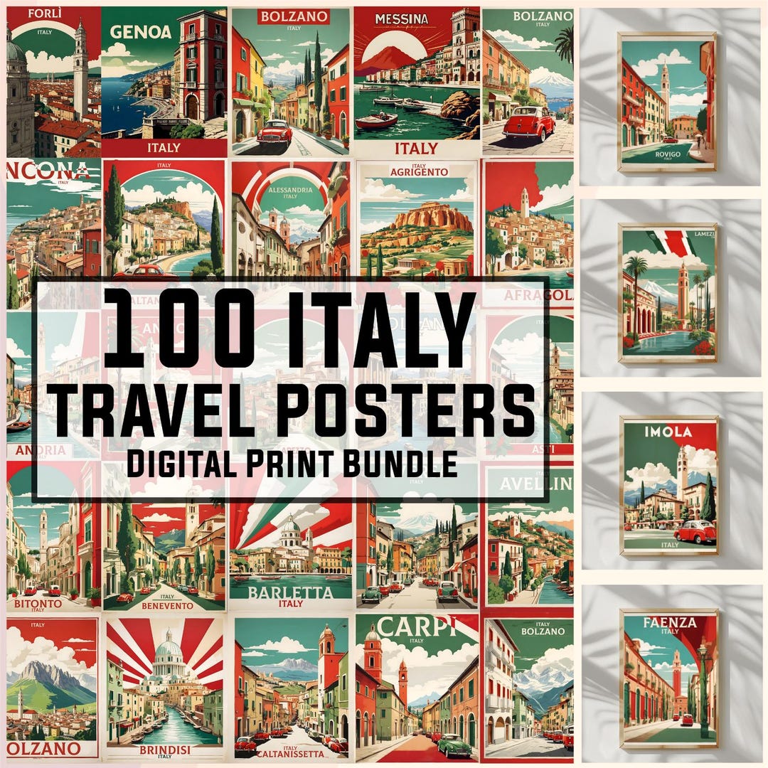 100 Italy Vintage Travel Posters, Wall Art, Vintage Poster, Italian ...