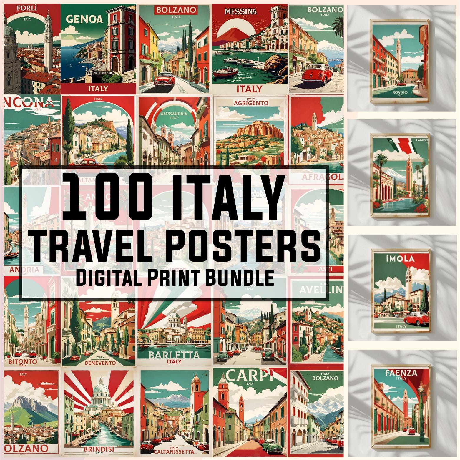 100 Italy Vintage Travel Posters, Wall Art, Vintage Poster, Italian ...
