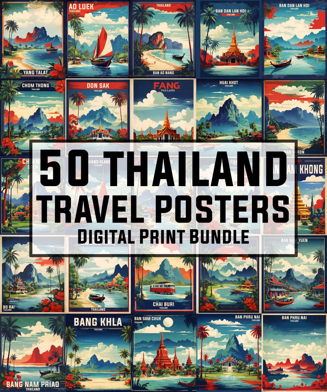 50 Thailand Vintage Travel Posters, Thailand Wall Art, Thailand Poster, Thailand Souvenir ...