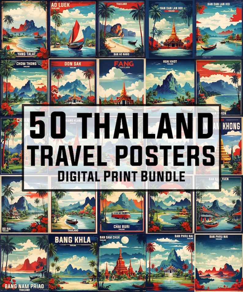 50 Thailand Vintage Travel Posters, Thailand Wall Art, Thailand Poster ...