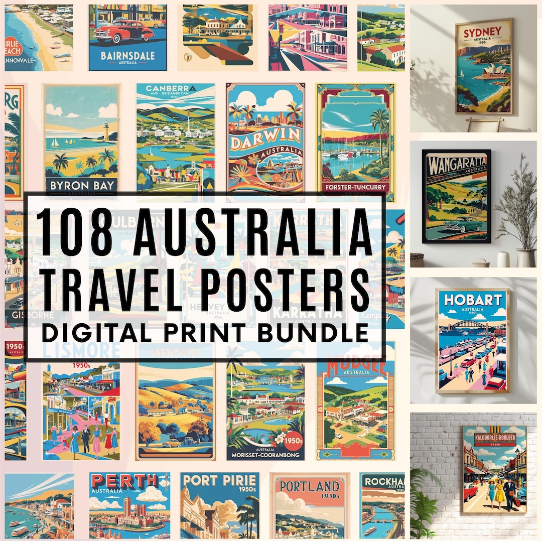 108 Australia Vintage Travel Posters, Australian Wall Art, SVG, PDF ...