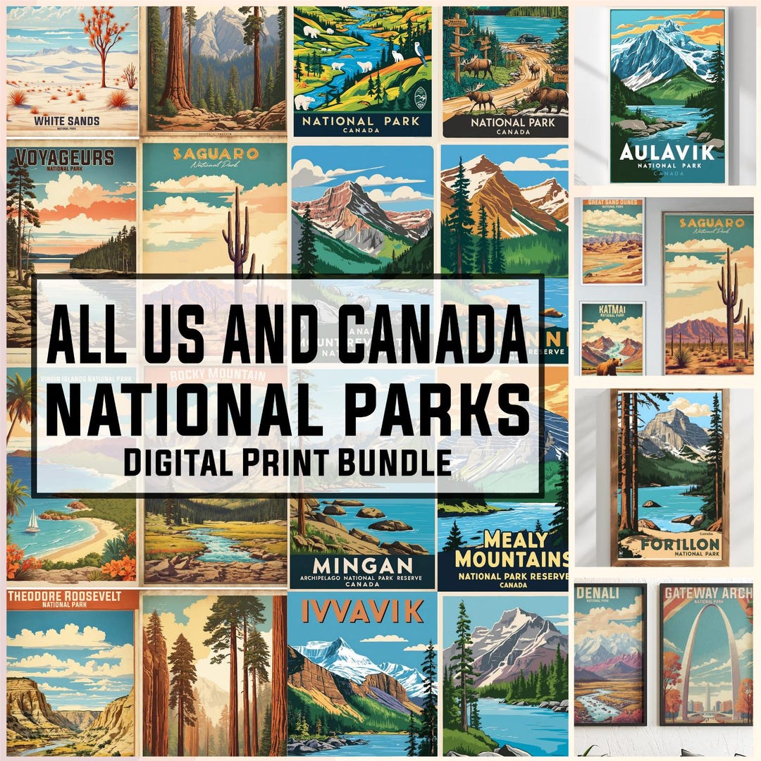 All US & Canada National Parks Vintage Travel Posters Bundle, National ...