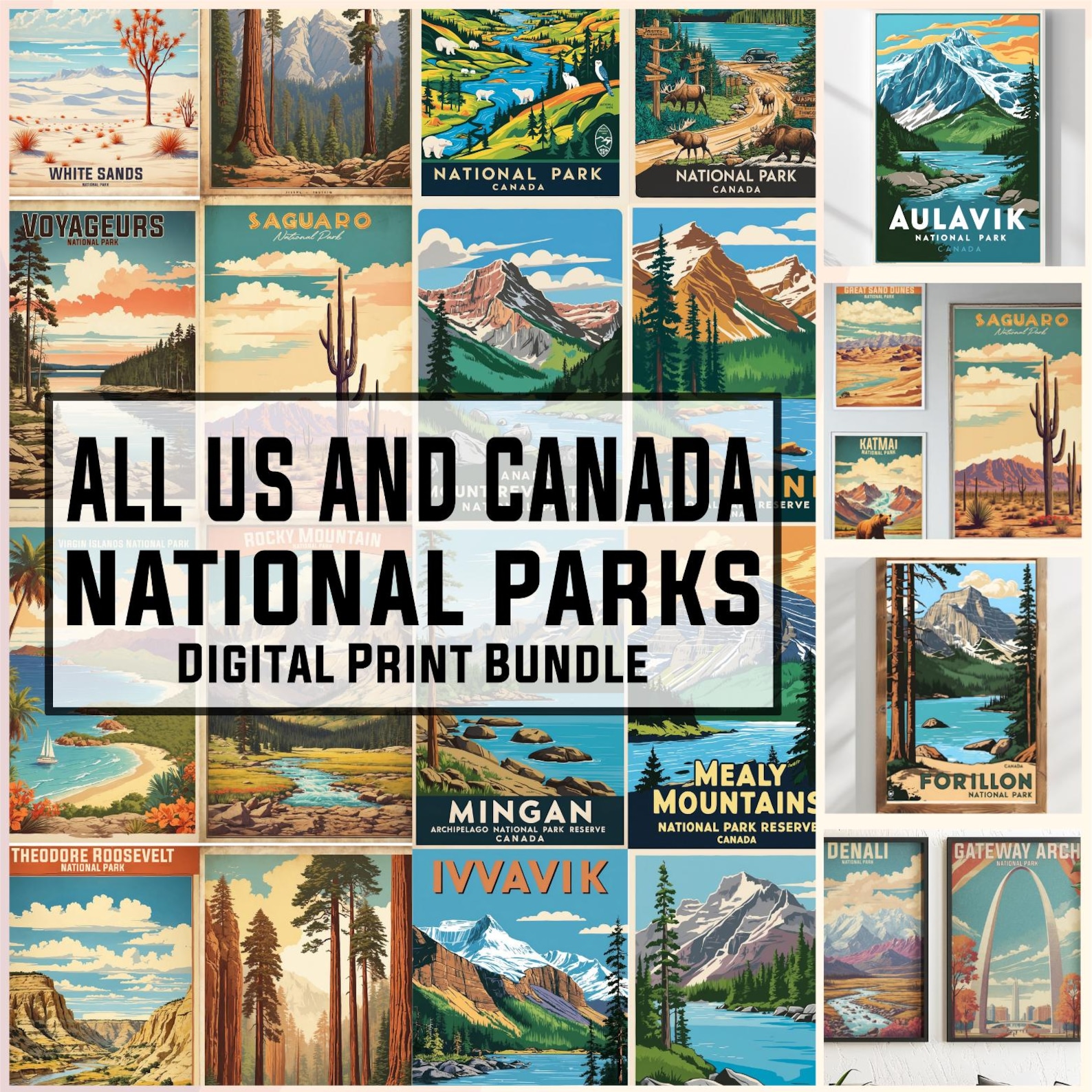 All US & Canada National Parks Vintage Travel Posters Bundle, National ...