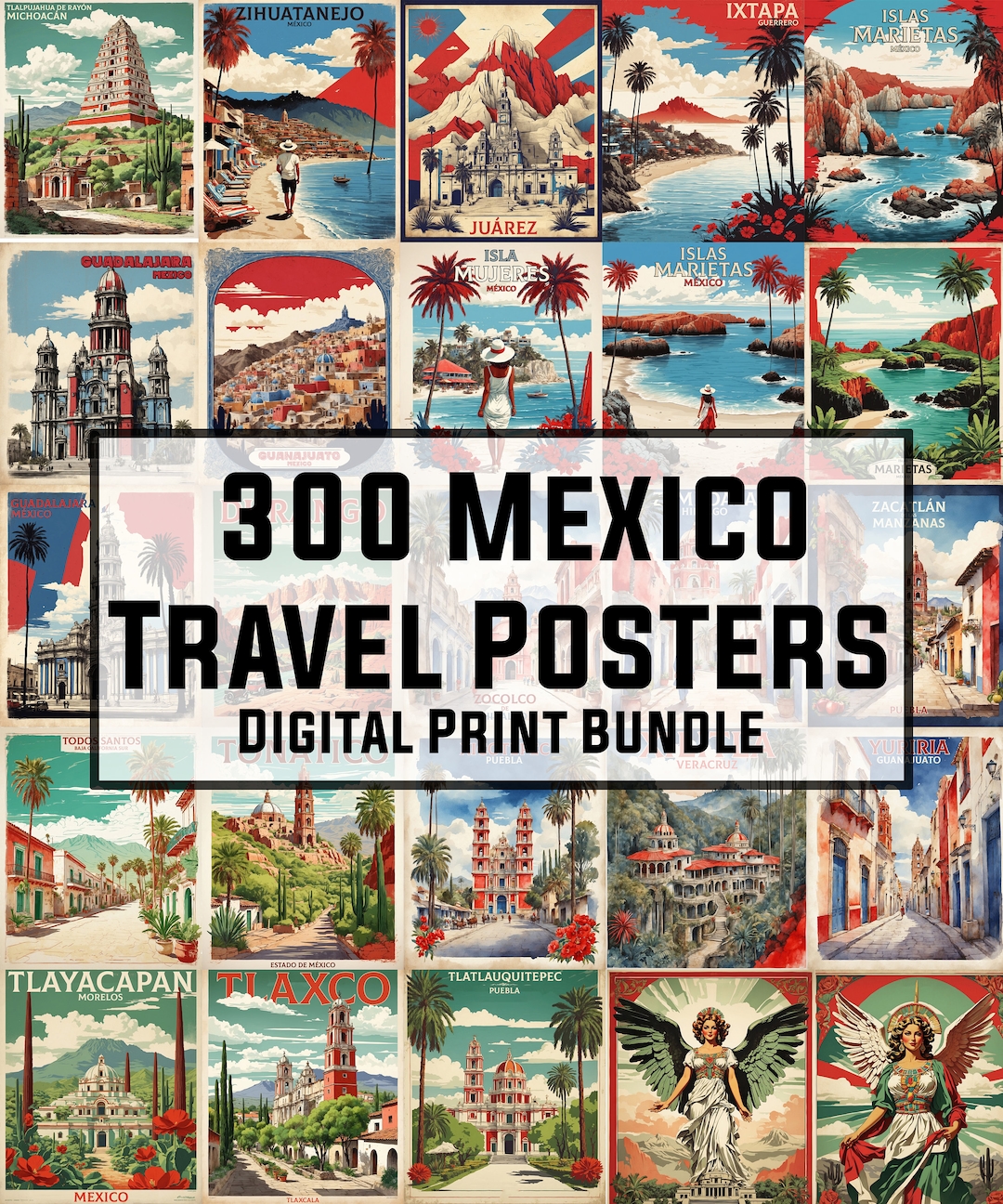 300 Mexico Vintage Travel Posters, Mexico Wall Art, Vintage Poster, Mexico Souvenir, Mexico ...