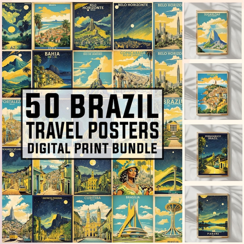 50 Brazil Vintage Travel Posters, Wall Art, Vintage Poster, Brazil ...