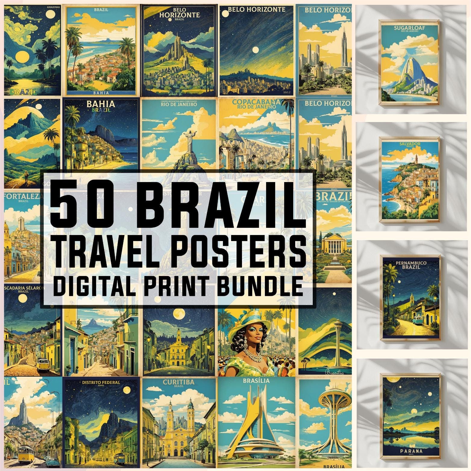 50 Brazil Vintage Travel Posters, Wall Art, Vintage Poster, Brazil ...
