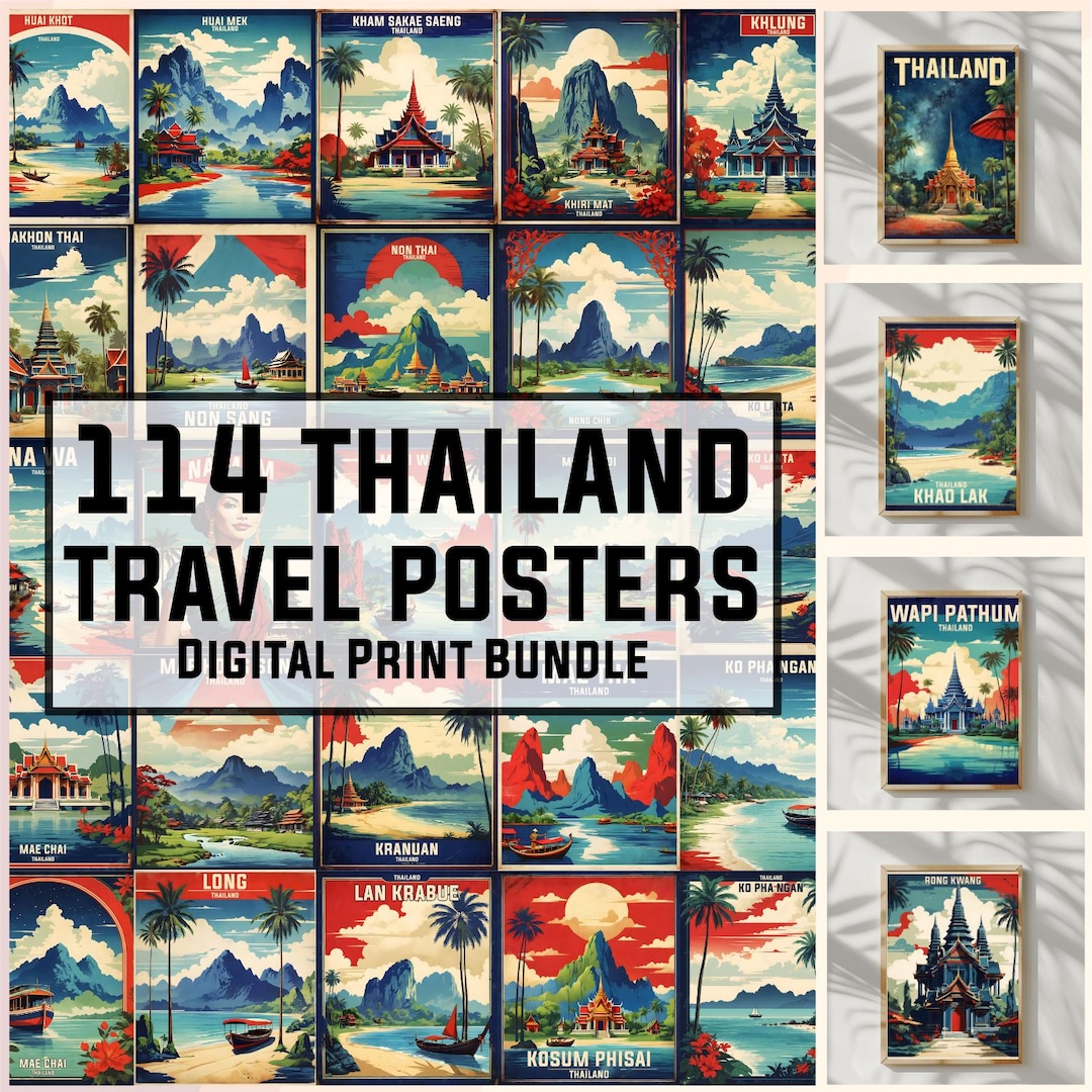 114 Thailand Vintage Travel Posters, Thailand Wall Art, Thailand Poster ...