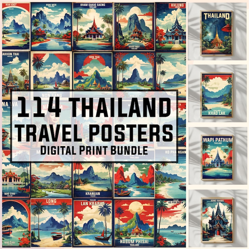 114 Thailand Vintage Travel Posters, Thailand Wall Art, Thailand Poster ...