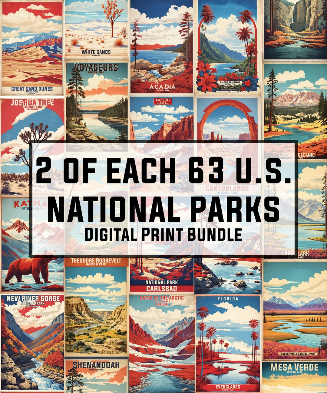 63 US National Parks (two Versions of Each) Vintage Travel Posters ...