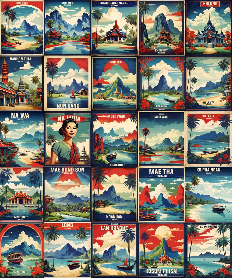 50 Thailand Vintage Travel Posters, Thailand Wall Art, Thailand Poster ...