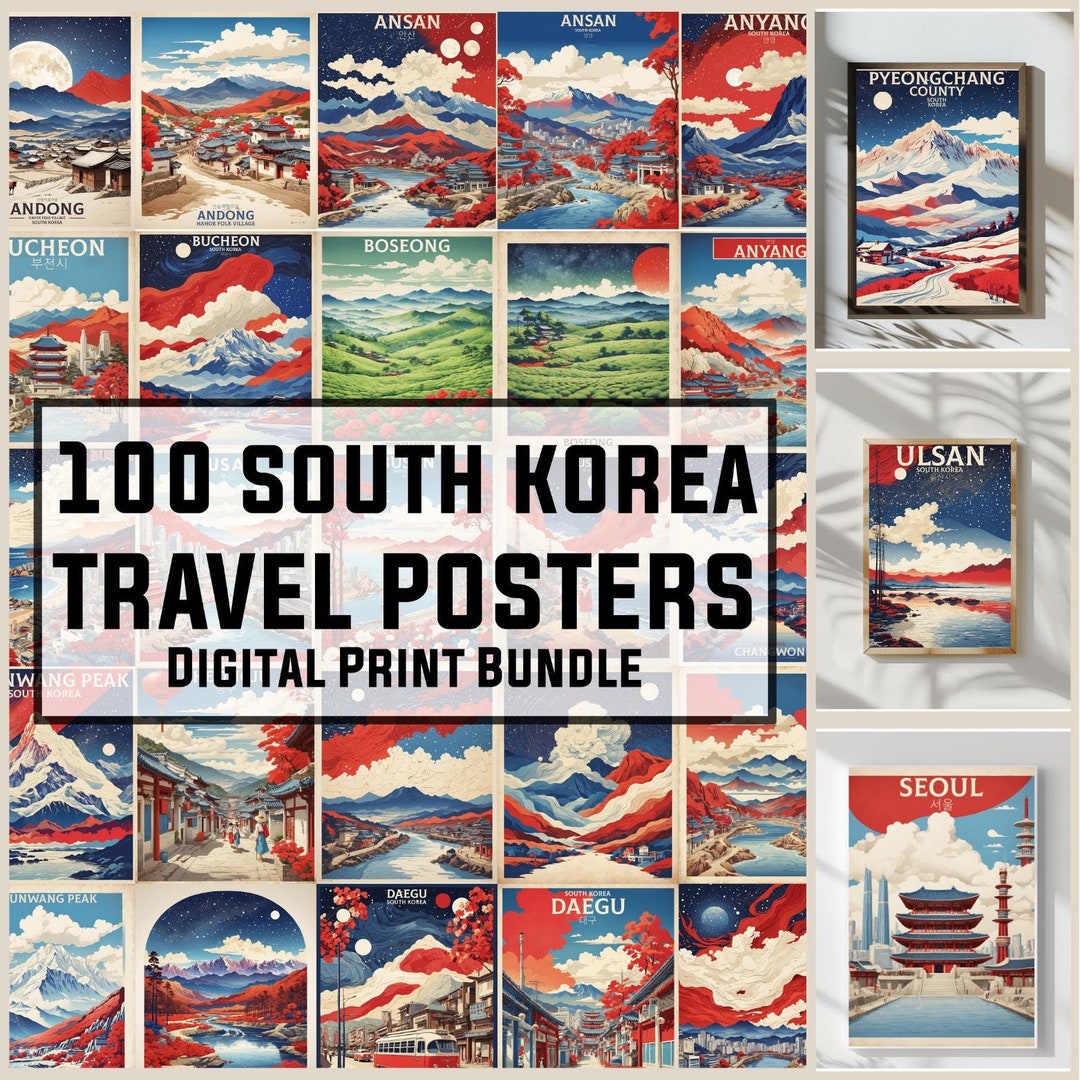100 South Korea Vintage Travel Posters, SVG, JPEG, PDF Wall Art ...