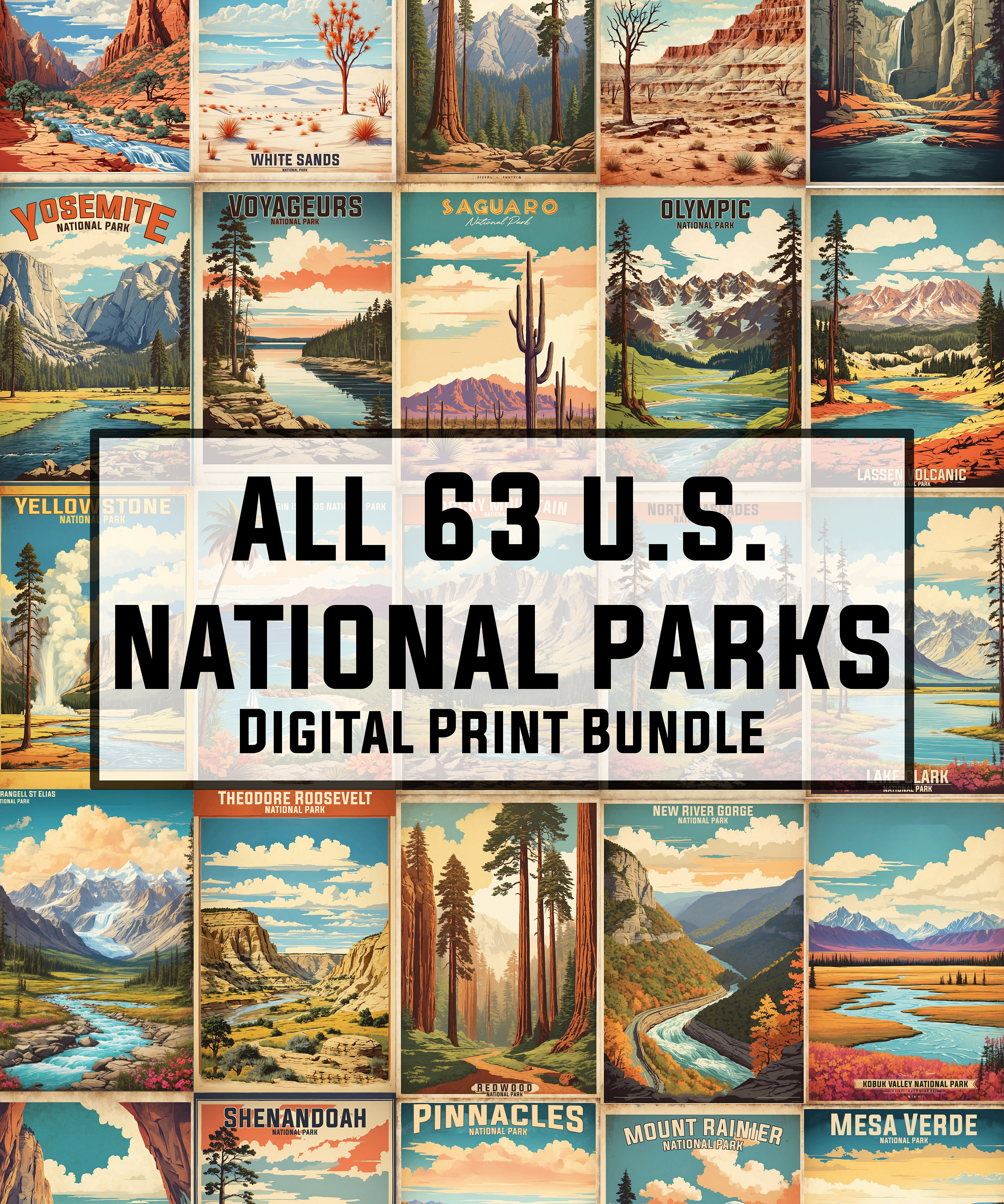 All 63 US National Parks Vintage Travel Posters Bundle, National Parks ...
