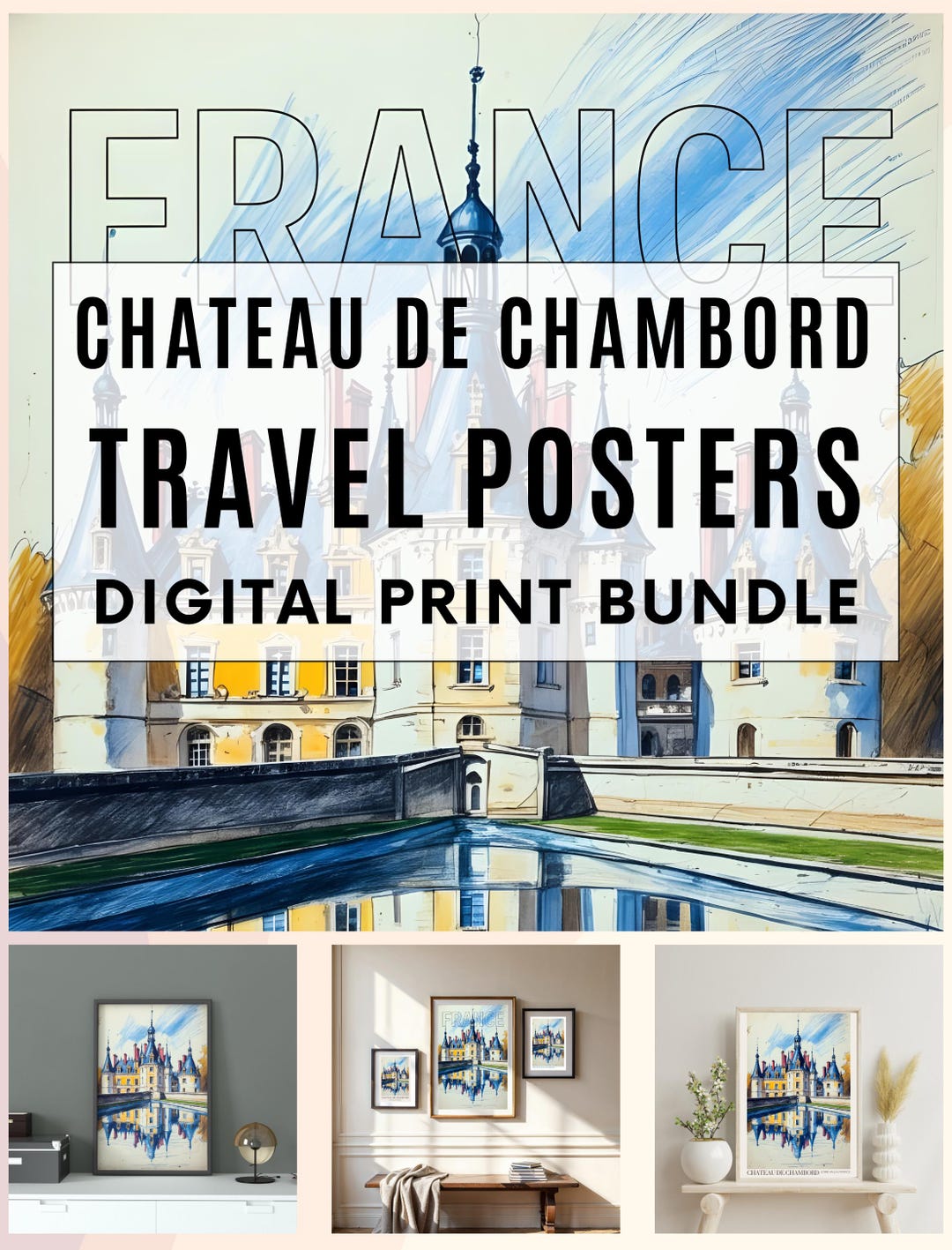 Vintage Château De Chambord Travel Poster – 6 Variants | SVG, PDF ...