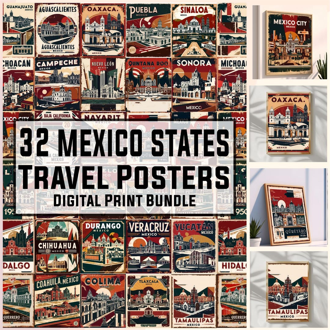 All States of Mexico Vintage Travel Posters Collection, SVG, PDF, JPEG ...