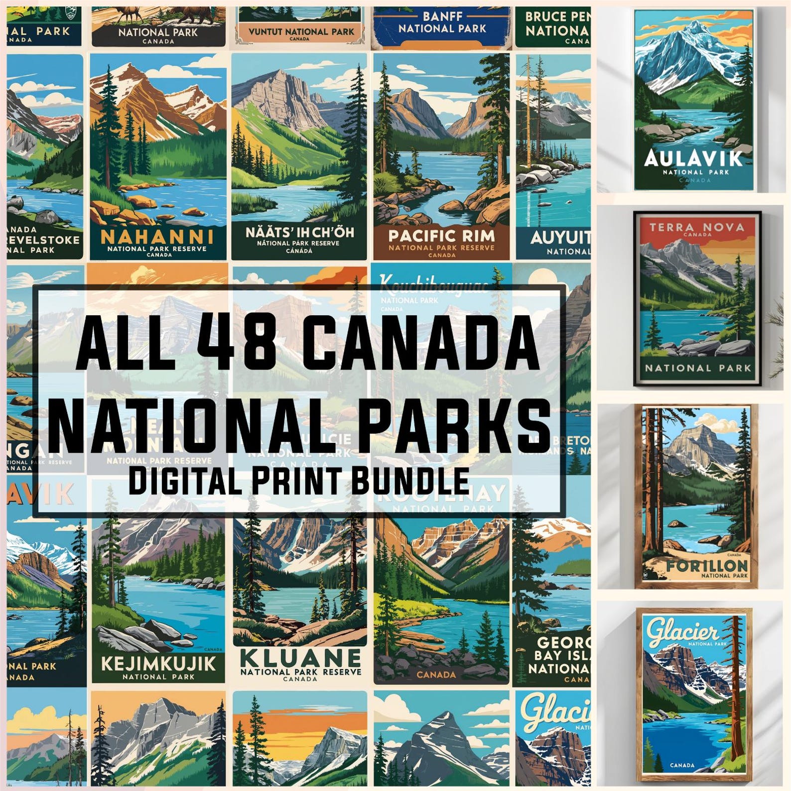 All 48 Canada National Parks Vintage Travel Poster Bundle, SVG, PDF ...
