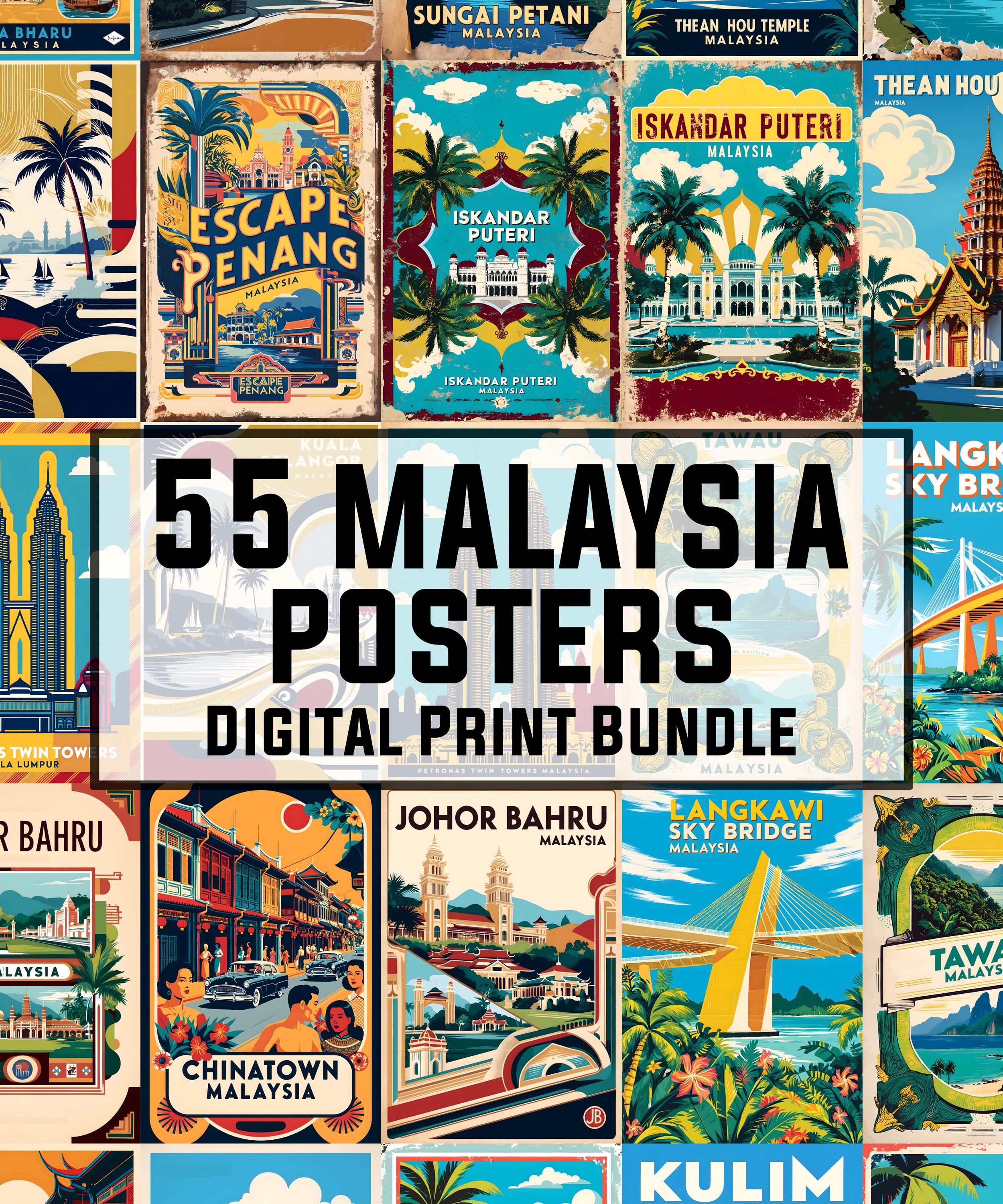 55 Malaysia Vintage Travel Posters, SVG, PDF, JPEG, Wall Art, Vintage ...