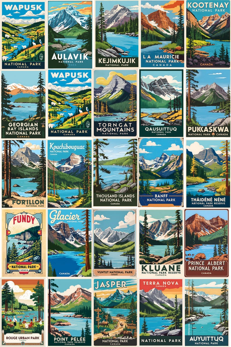 All 48 Canada National Parks Vintage Travel Posters Bundle, National ...