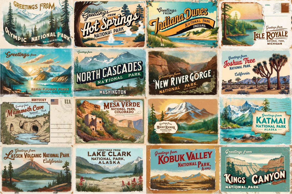 National Park Postcard Set 2 of Each, 63 Parks, Horizontal and Vertical ...