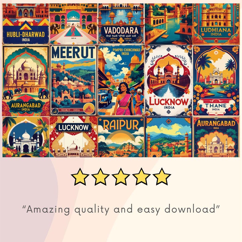 98 India Vintage Retro Travel Posters, SVG, PDF, Wall Art, Vintage ...