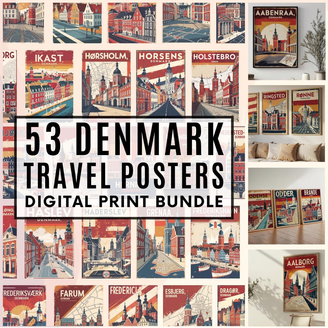 Vintage Denmark Travel Poster Set: 53 City Prints (SVG, PDF, 300DPI ...