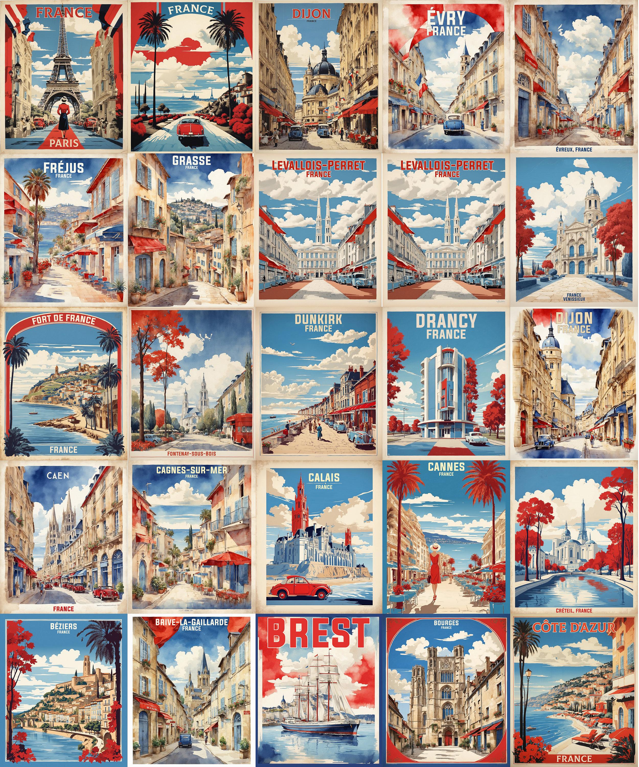 100 France Vintage Travel Posters, SVG, PDF, French Wall Art, Vintage ...