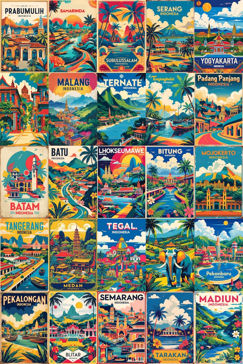 174 Indonesia Vintage Travel Posters, Indonesian Wall Art, Vintage ...