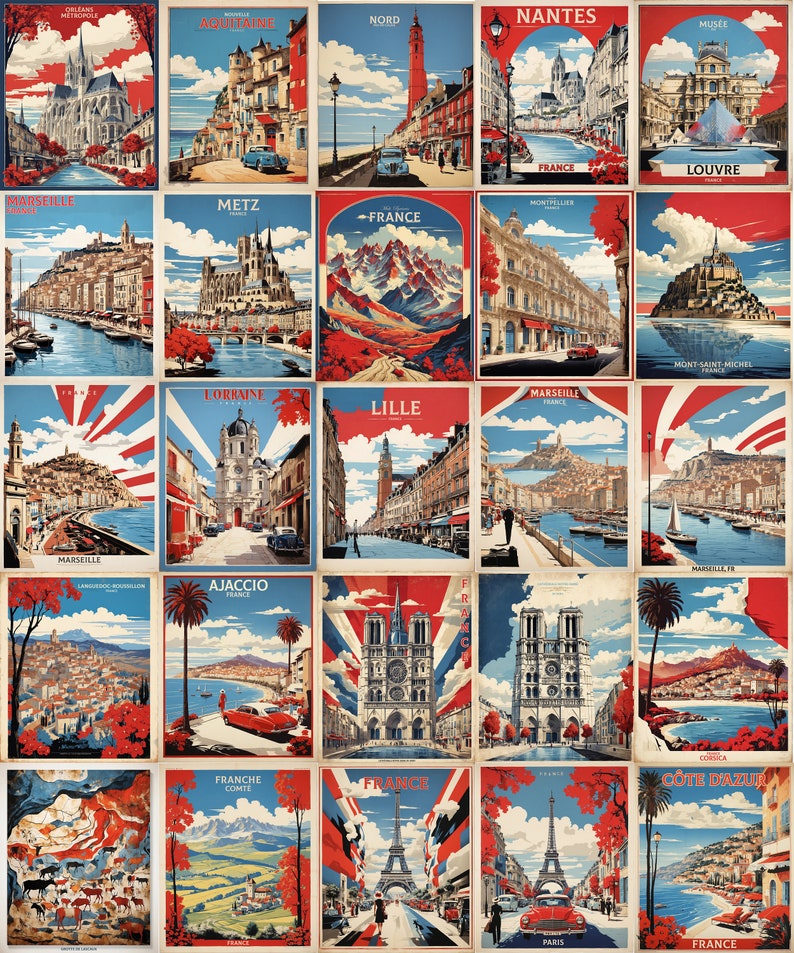 100 France Vintage Travel Posters, French Wall Art, Vintage Poster ...