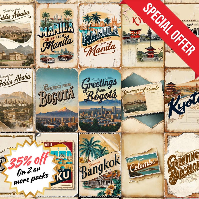 World Travel Postcard Set (200), Scrapbook Postcard Set, Travel ...