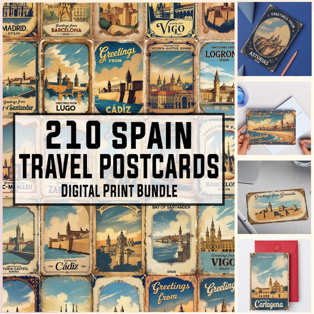 210 Spain Travel Postcard Set, Digital Scrapbook SVG, PDF, JPG, Print ...