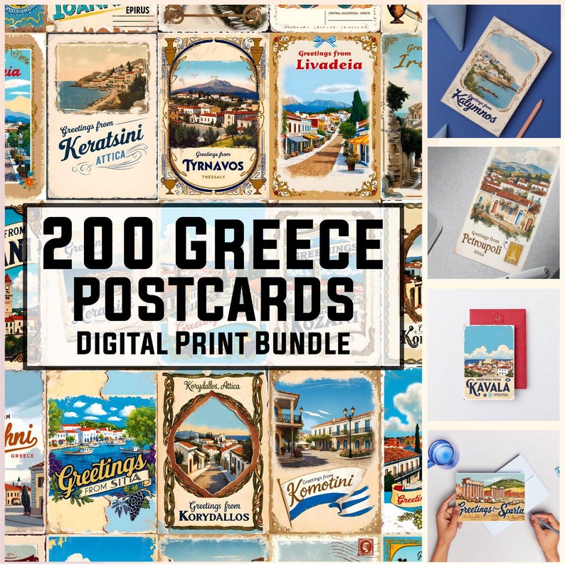 Greece Postcard Set, Cities From Greece, Greek Towns, Vertical ...