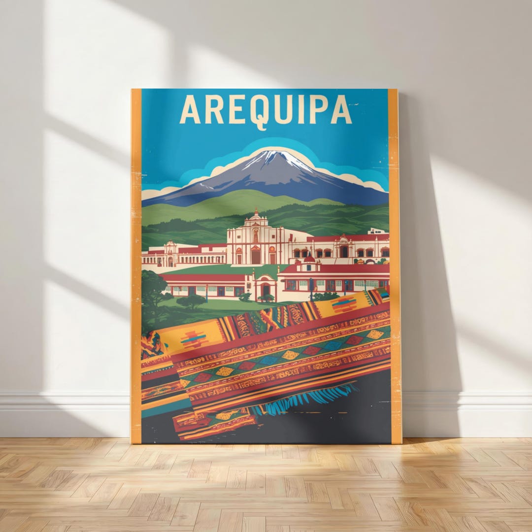 Arequipa Peru Canvas Vintage Travel Print, White City Wall Art, Andean ...