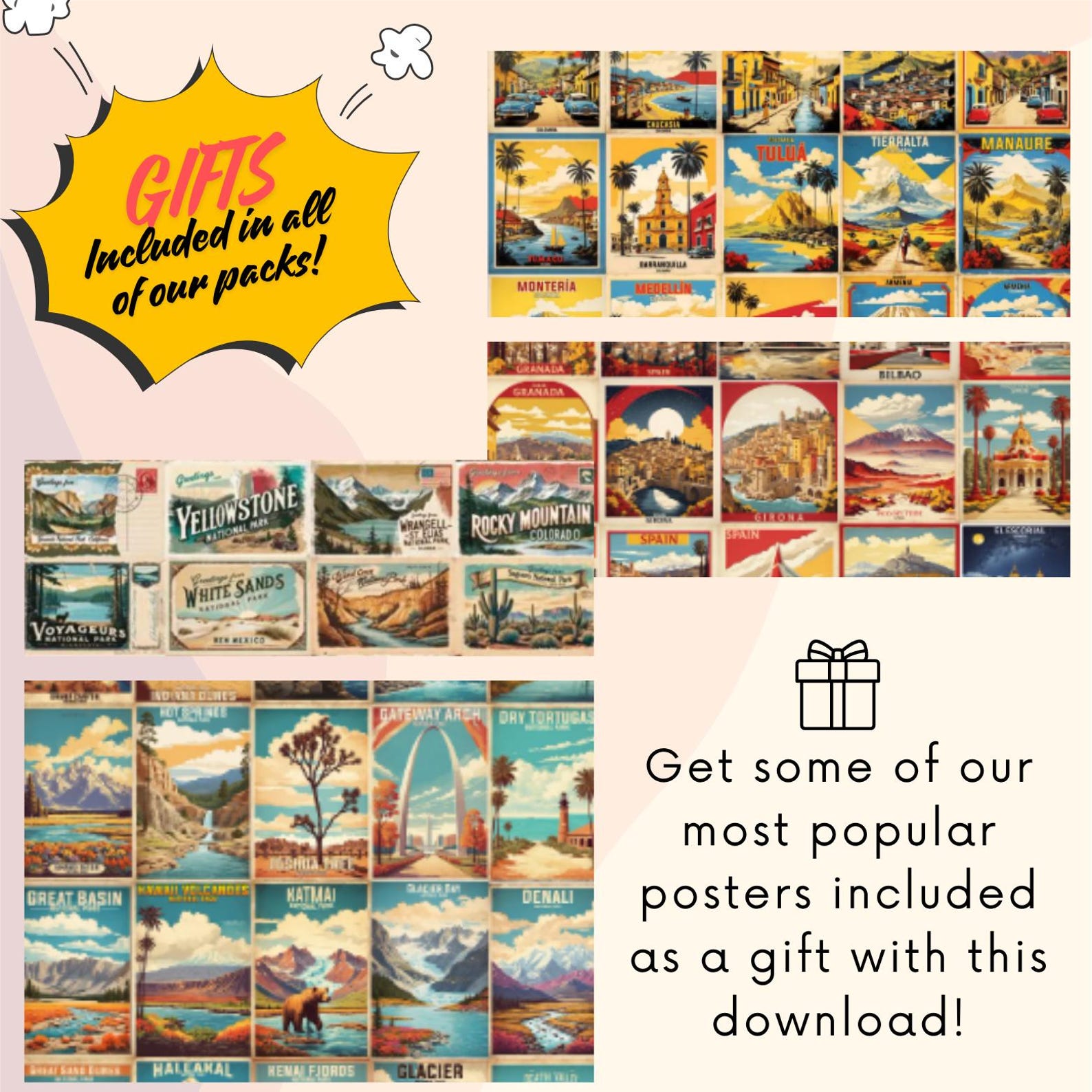 50 USA Vintage Travel Posters, United States Wall Art, Vintage Poster ...